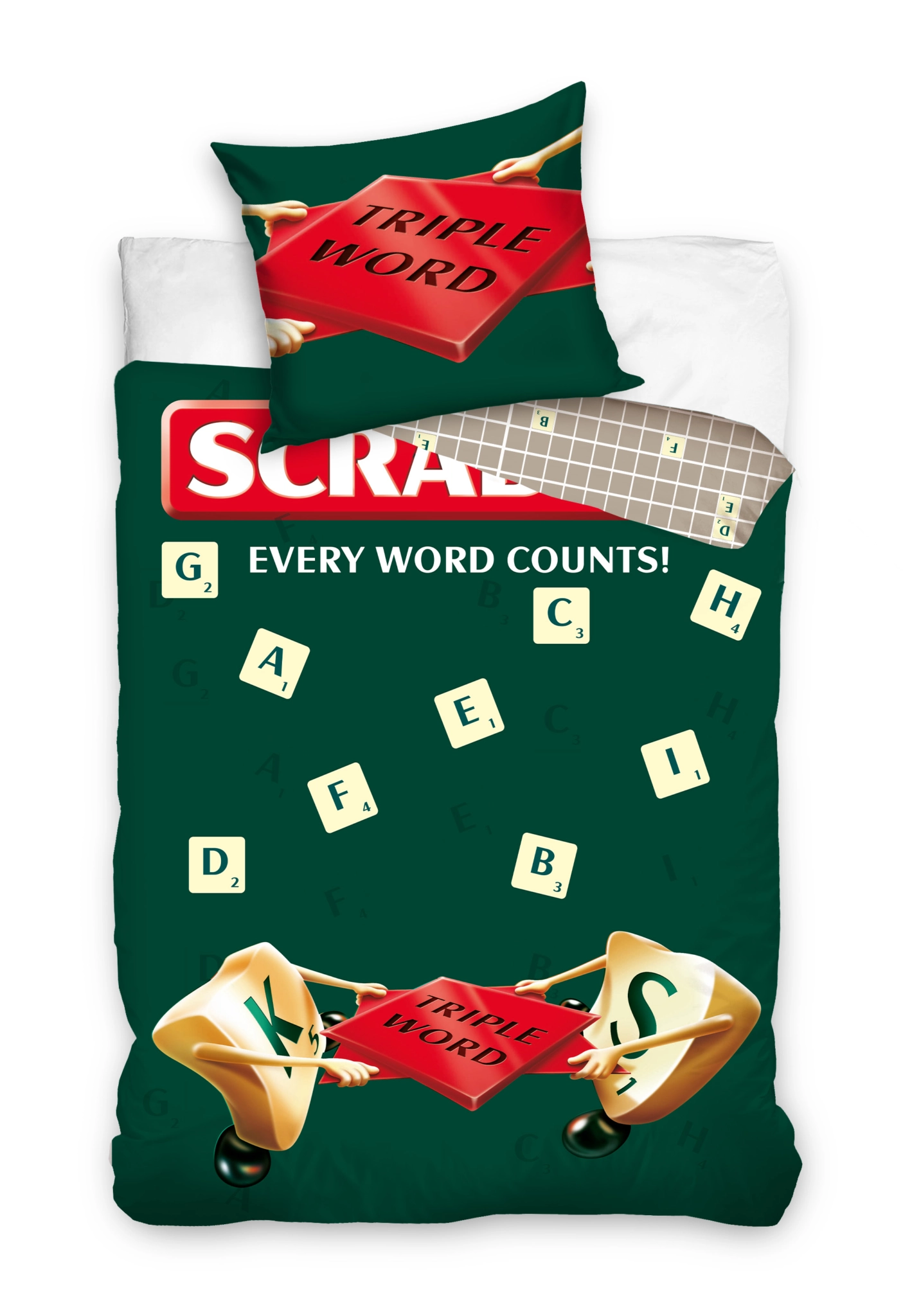 Scrabble - parure de lit 140x200cm + coussin 70x90cm - 100% cotton