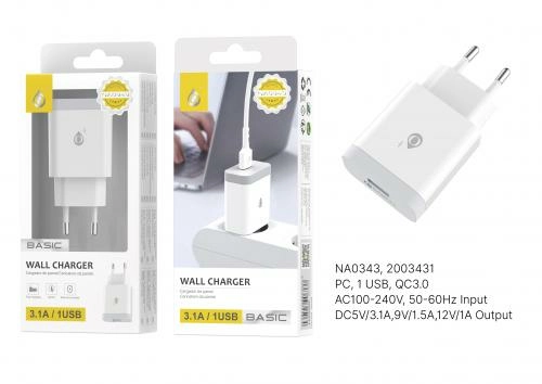 Embout secteur usb charge rapide - 3.1a/5v - s basic-na0343-blanc