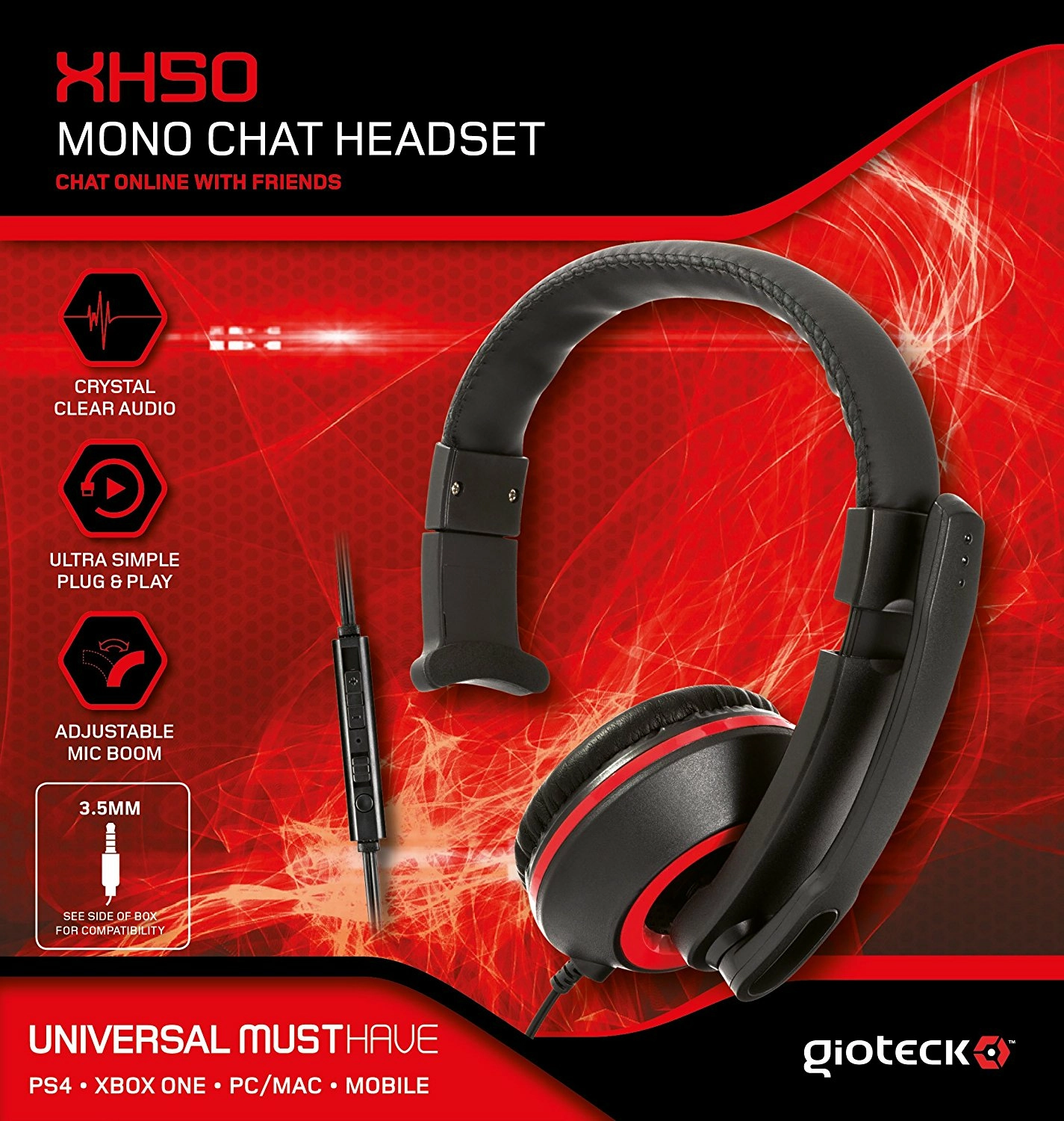 Casque Mono Gioteck XH50 Rouge - Xbox One - PS4 - PC - Mobile