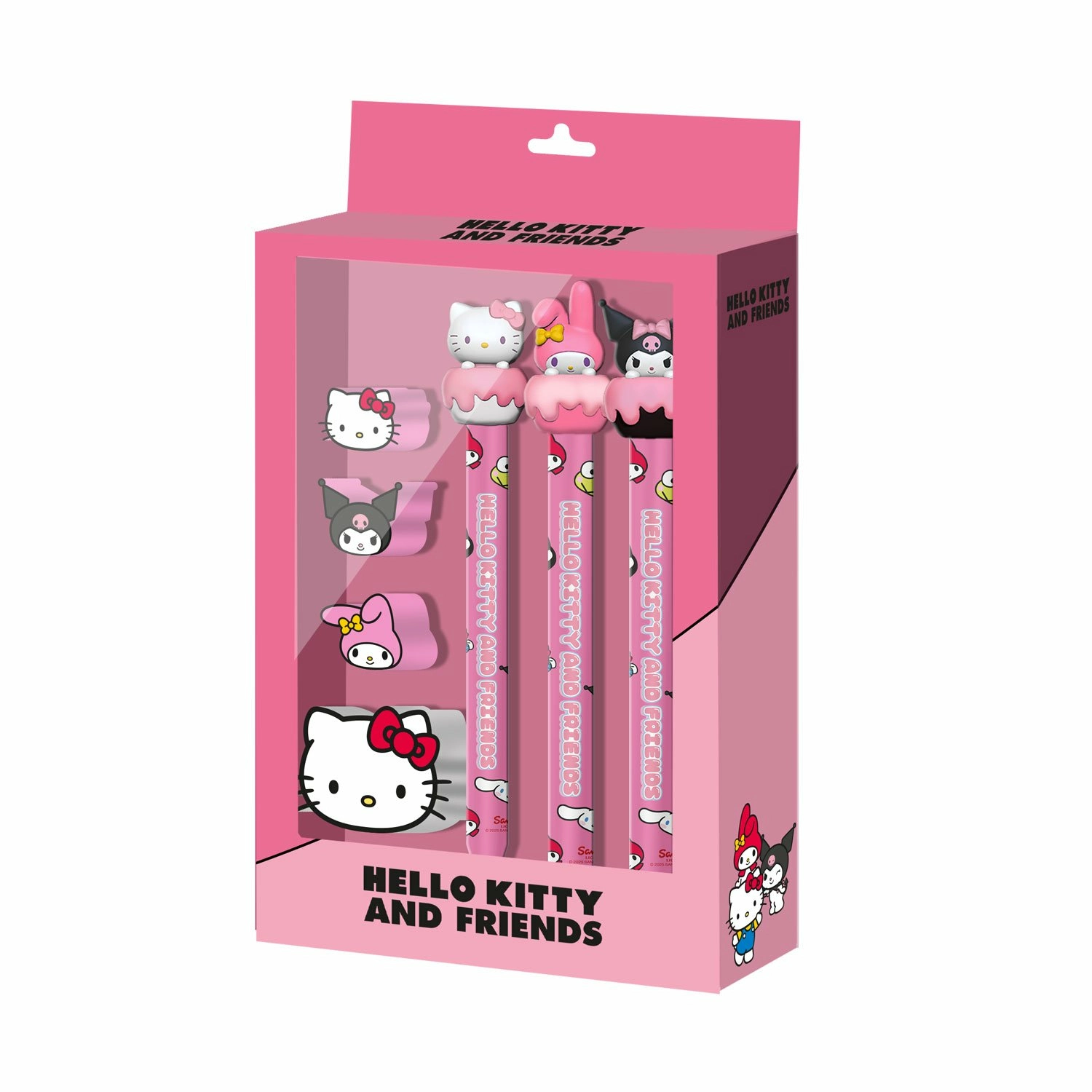 Hello kitty & friends - cake - set de 3 crayons + 4 gommes