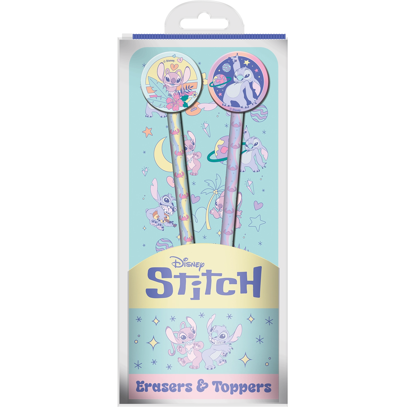 Stitch & angel - space rocks - set de 2 crayons avec des toppers