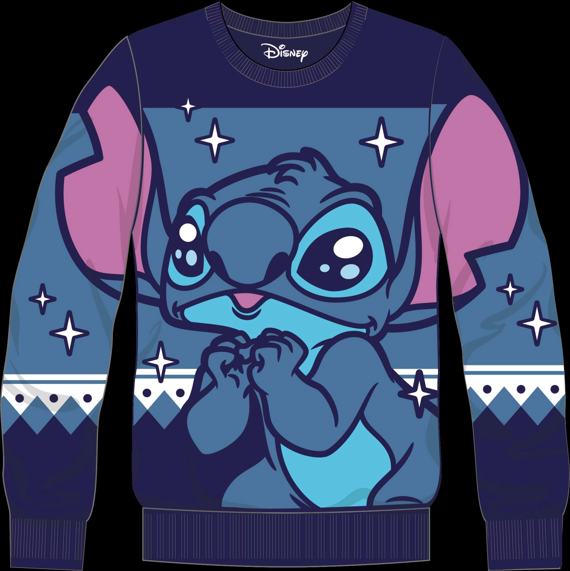 Lilo et stitch - pull de noël bleu xl